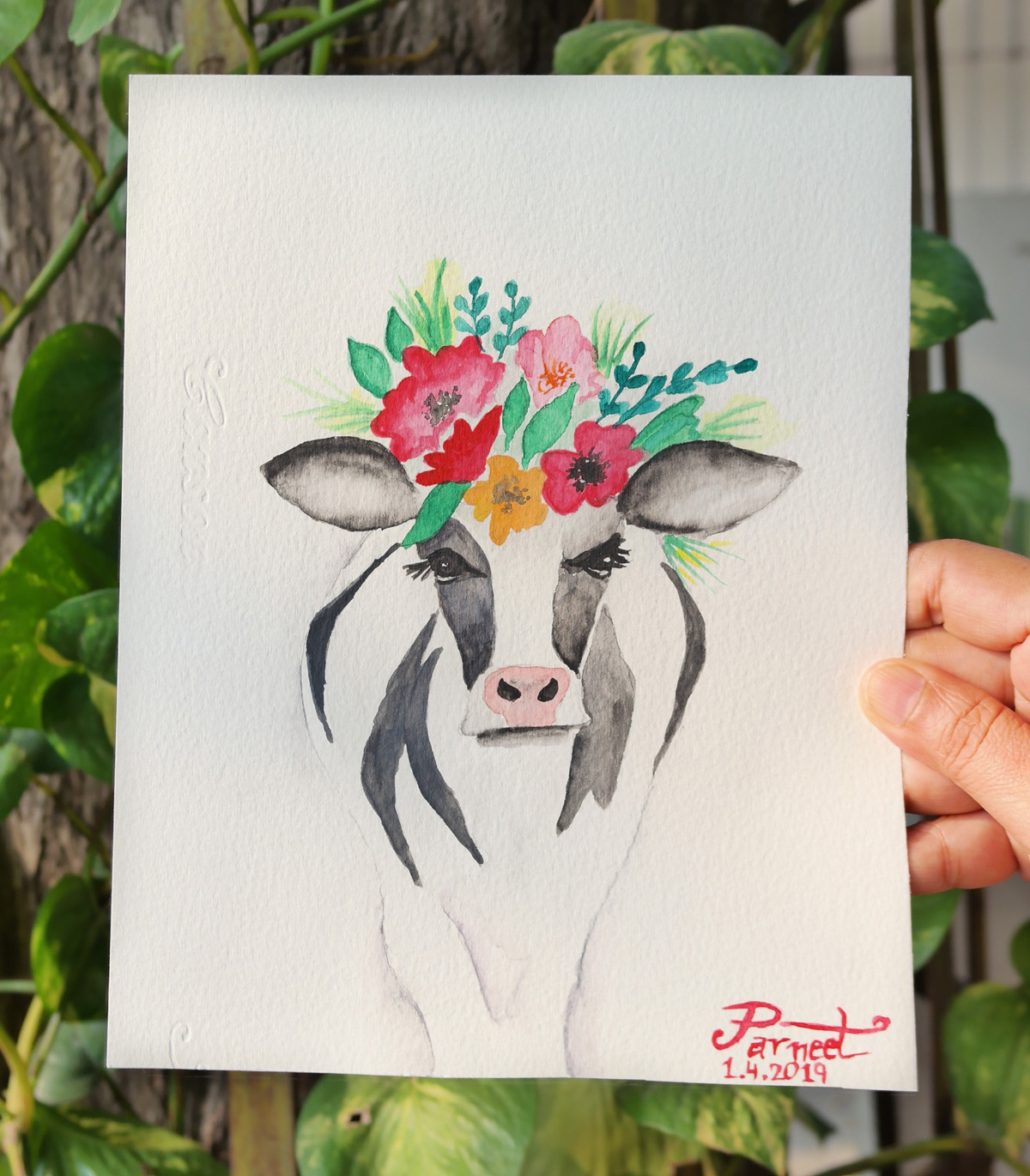 Bos Taurus: Watercolor Painting SIZE: 22.5cm x 18cm - Painter Muse